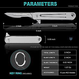 VIFUNCO Folding Scalpel Knife, Pocket Knife for Men, Small Keychain Knife, Razor Knives with 10pcs #23 Replaceable Blades, EDC Utility knife, Surgical Knives for Outdoor Skinning