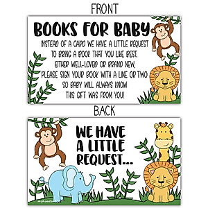 50 Safari Jungle Animals Books for Baby Shower Request Cards - Invitation Inserts - Gender Neutral