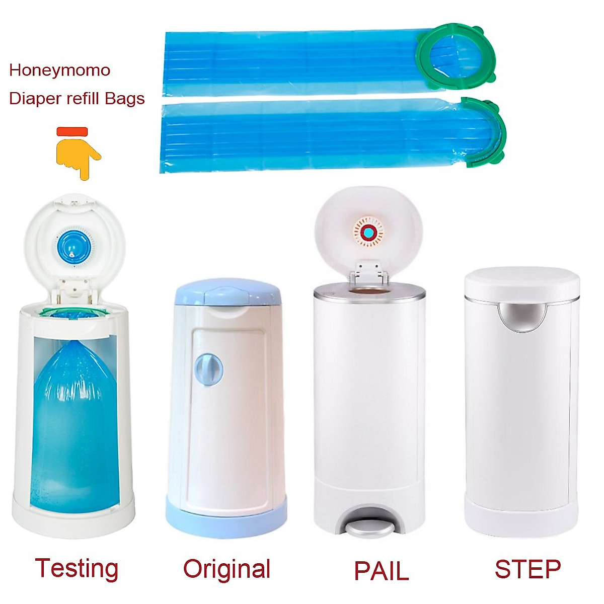 Honeymomo 35 One Box Baby Bathing Diaper Refill Bags With Blue Bags Green Ring,1050 Count Disposal Snap Seal Diaper Pail Liners,Fully Compatible with Arm&Hammer Disposal System