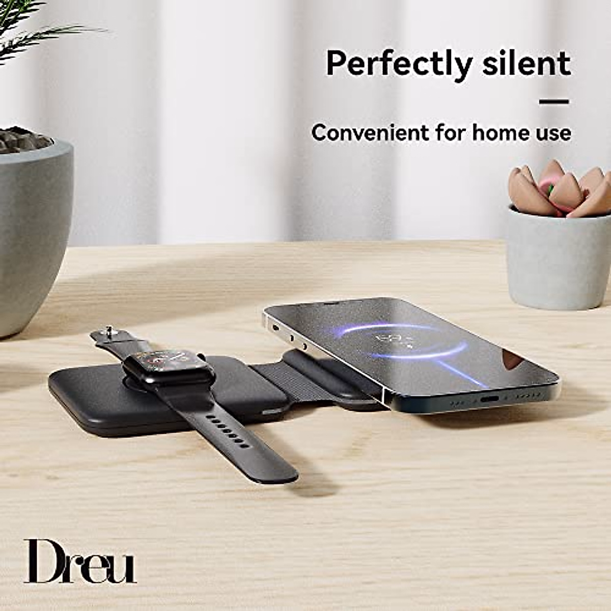 DREU Magnetic Foldable Charging Pad Portable Wireless Chargers 3 in 1, Fast Wireless Charging Station Compatible with QI Phones, iPhone 14/13/12/SE/11/XS/8, Samsung, AirPods Pro, Ap-ple Watches