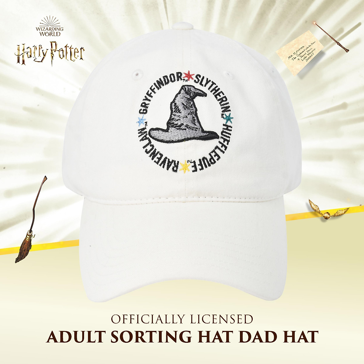 Concept One Harry Potter Dad Hat, Adjustable Hogwarts Baseball Cap, Silver/White