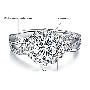 Atylyk 1 Carat Moissanite Adjustable Engagement Ring Wedding Promise 925 Sterling Silver Solitaire Rings for Women (Flower Ring)