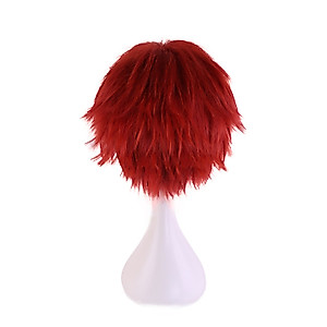 HH Building Short Layered Curly Anime Fashionable Cosplay Costume Wig Red Hair 12 Inch