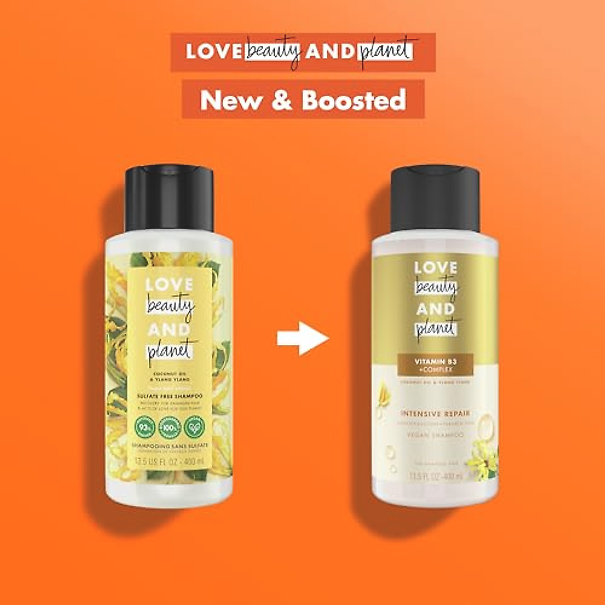 Love Beauty and Planet Shampoo with Vitamin B3 Coconut Oil & Ylang Ylang for Intensive Repair for Damaged Hair Sulfate, Silicone, & Paraben Free. Cruelty-Free. 13.5 oz