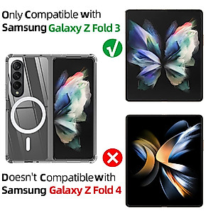 ioiFour for Samsung Galaxy Z Fold 3 Magnetic Clear Case, Compatible with Wireless Charger and Magsafe Card Wallet, Simplistic Transparent Shockproof and Drop-Proof Case