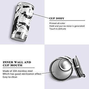 Yasala Halloween Tumbler Retro Black Bats Insulated Coffee Cup Beverage Container Office Travel Mug with Straw and Lid 20oz Holiday Back to School Day of The Dead Gift