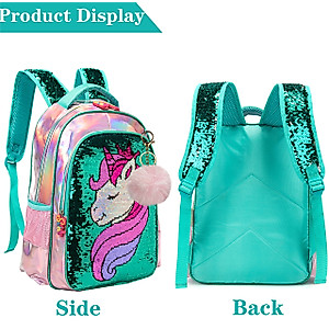 Unicorn Backpack for Girls Backpacks Glitter Sequin Bookbag with Lunch Box for Elementary Students Preschool Bag