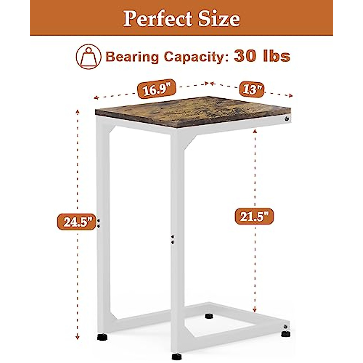 Artigarden C Table End Table with Metal Frame Small Side Table for Couch, Sofa TV Tray Table for Living Room, Bedroom, Bedside Bright White