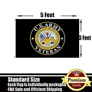 US Army Veteran Emblem Flag 3x5 Outdoor Double Sided 3 Ply-Made in USA Army Gold Crest Military Flags-Vivid Color Clear Pattern Reinforcement Sewing Durable Polyester with 2 Brass Grommets
