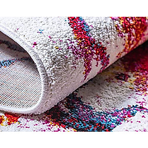 Unique Loom Lyon Collection Colorful Modern Abstract Watercolor Tree Area Rug, 3 ft 3 in x 5 ft 3 in, Ivory/Pink