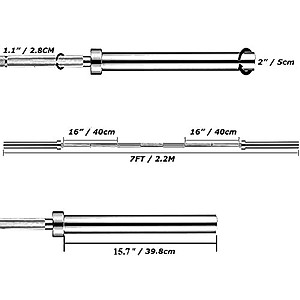 PAPABABE Olympic Bar 7-Foot Solid Chrome Barbell Weights Lifting Power Lifting (2-inch)