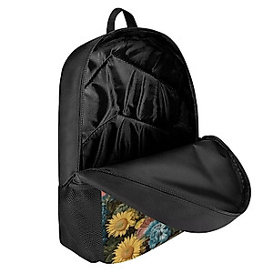 Vintage Floral Wolf Backpack for Boys Girls Elementary Cute School Bag with Padded Back Adjustable Straps Personalized Trendy Large Capacity Backpack 17 Inch Student Basic Black Bookbag