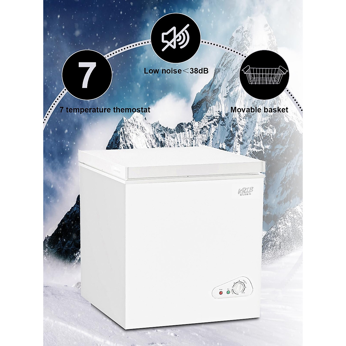 KRIB BLING Chest Freezer Krib Bling Adjustable Thermostat Compact Freezers with Removable Storage Basket for House Kitchen Garage Basement (7.0 cu.ft, White)