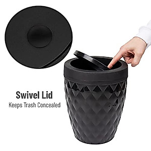 Mind Reader Basket Collection, Round Wastepaper Basket with Swivel Lid and Toilet Brush Set, Bathroom, 2 Piece Set, Bin is 8.75"W x 11.25"H and the brush is 15.25" H, 8.75"L x 8.75"W x 11.25"H, Black