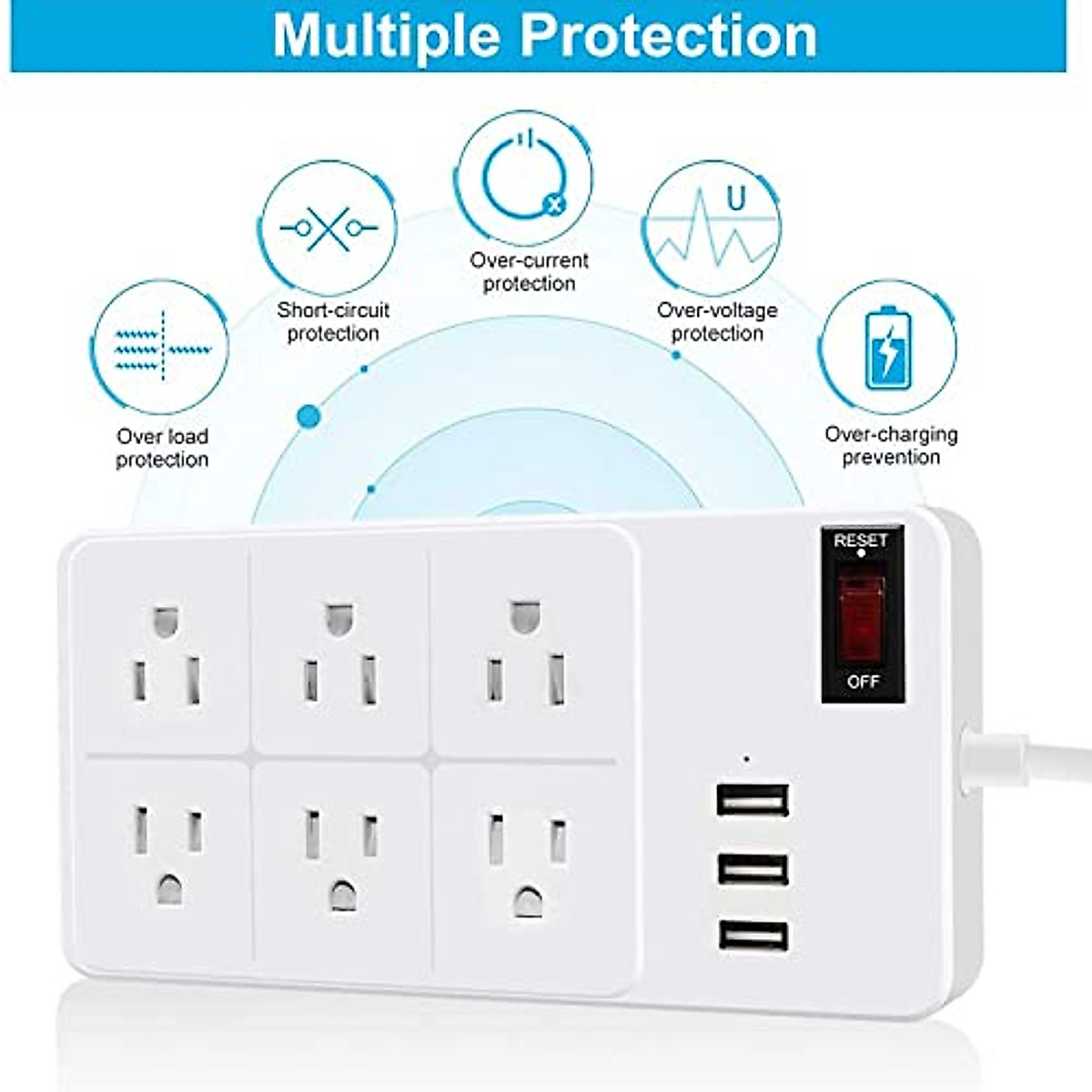 Power Strip with USB, 6 Outlets 3 USB Charging Ports, Desktop Charging Station with 5.5 ft 16AWG Extension Cord, 15A Protector for Office, Home, Hotel - White 1