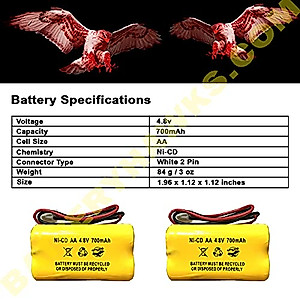 4.8v 700MAH Battery for Exit Sign Emergency Light BL93NC487 BL93NC484 BL93NC485 4.8v 500mah 4.8v 800mah NiCd NiCad Battery Ni Cd White Connector (5 Pack)