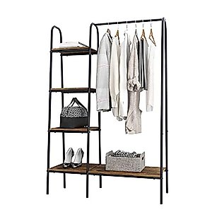 soges Free-Standing Garment Racks Metal Clothing Rack with Storage Shelvels and Hanging Rod Closet Storage Organizer Clothing Rack Black,UT-011