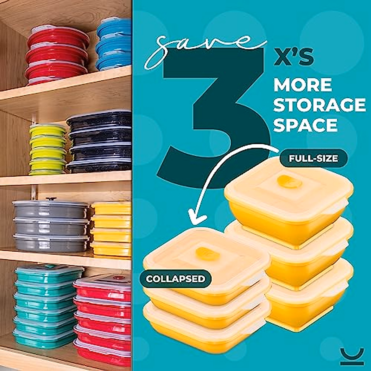 Collapse-it Silicone Food Storage Containers - BPA Free Airtight Silicone Lids Collapsible Lunch Box Containers - Oven, Microwave, Freezer Safe (Yellow (6) 2-Cup Set)