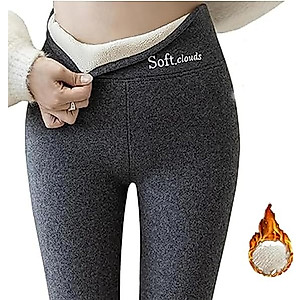 AMDBEL Fleece Leggings for Women 2023 Casual Warm Winter Pants Slim Leggings Soft Clouds Fleece Lined Thermal Leggings Tights Dark Gray