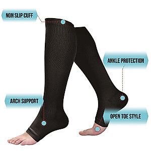 3Pairs Toeless Open Toe 15-20mmH Compression Socks for Men Women Support Knee High Stockings (Gray+Navy+Black, L/XL)