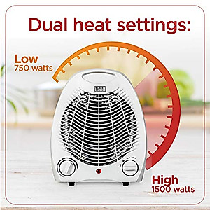 BLACK+DECKER Space Heater, for Office Desk, Home Office & Portable Desk, Personal Heater with 3 Settings, Desk Heater with Adjustable Thermostat, Black & White