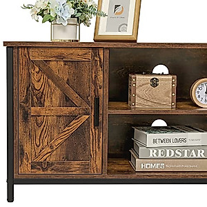 WEENFON Farmhouse TV Stand for 55 Inch TV, TV Console with Storage Barn Doors,Entertainment Center for Living Room, Bedroom, TV Stand with Stable Metal Frame,Rustic Brown