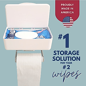 Bathroom Wipes Holder Dispenser with Shelf – Restroom Organizer & Toilet Wipe Holder for Bathroom Must Haves – Tool Free Wall Mounted Storage Baby Wipe Container by Storage Theory – Gray – 1 Pack