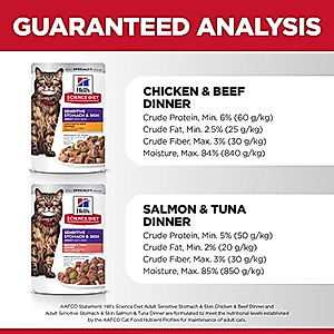 Hill's Science Diet Adult Sensitive Stomach & Skin Wet Cat Food Pouch Variety Pack, Chicken & Beef, Tuna & Salmon 2.8 oz, 12 Pack