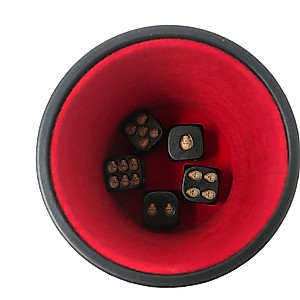 Red Lining Leather Professional Dice Cup with 5pcs Black Mini Death Skull Dice for Party Playing Drinking Death Table Game Party Tool