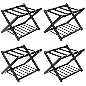 Tangkula Luggage Rack (Set of 4), Folding Metal Suitcase Luggage Stand, Double Tiers Luggage Holder with Shoe Shelf, Luggage Stand for Bedroom, Guest Room, Hotel