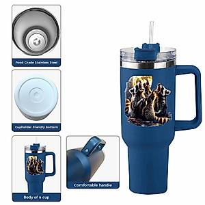 40 Oz Insulated Tumbler with Handle and Straw,Three Little Raccoon Stainless Steel Vacuum Insulated Travel Mug,Leak-proof Water Bottle Iced Coffee Cup,The Moonlight Animal