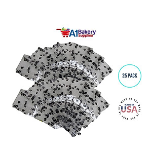 A1BakerySupplies® 25 Pack Paw Print Design Printed Cellophane Bags 4 In X 2 In X 9 In