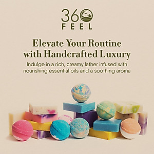 360 Feel Men's Soap bar Handmade -Masculine fragrance-, Patchouli, Pine Tar with Charcoal Beeswax,Citrus - Gift pack- Natural Men Soap- Gift for him Bay Rum, 4 Count (Pack of 1)