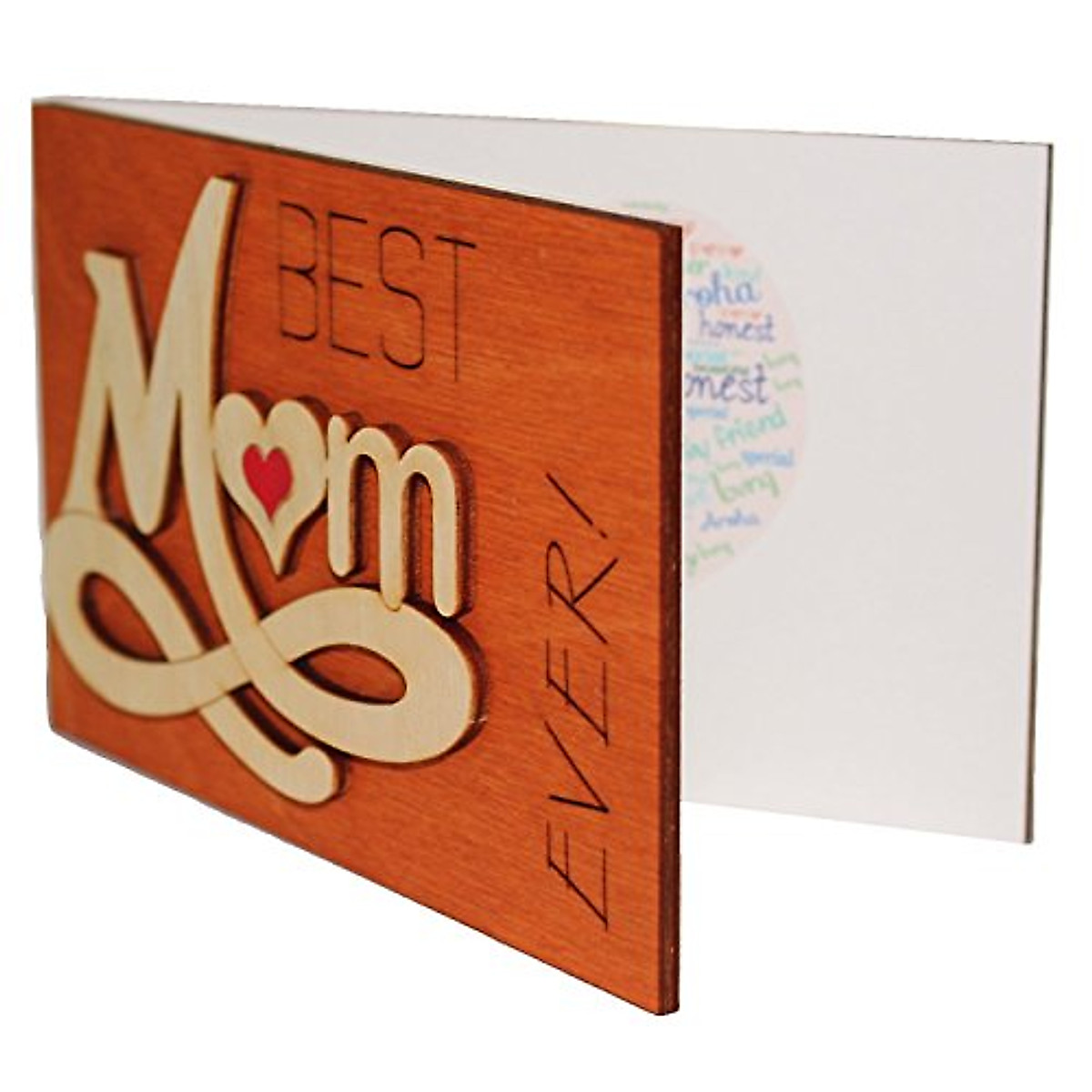 Lapatoon Real Wood Best Mom Ever Forever Love Inspiring Greeting Card Novelty Birthday Gift Get Well Thank You Wooden Present for Mommy Step God Mother from Baby Husband Son Daughter Child e