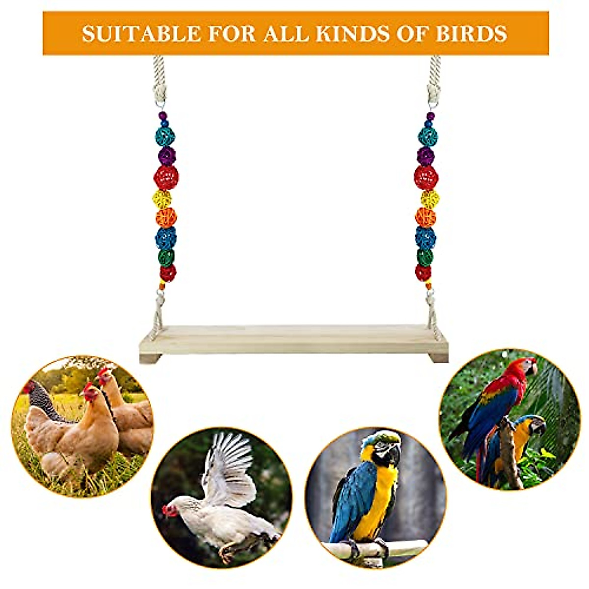 Chicken Swing,Chicken Perch,Wood Stand for Chick,Ladder Toys for Bird,Handmade Coop Swing for Chicken Bird,Parrot,Hens,Small Parakeets,Cockatiels,Macaws,Large Pet, Safe and Relief of Stress