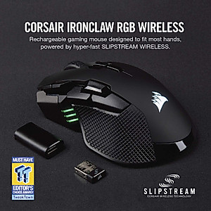 CORSAIR IRONCLAW Wireless RGB - FPS and MOBA Gaming Mouse - 18,000 DPI Optical Sensor - Sub-1 ms Slipstream Wireless (Renewed)