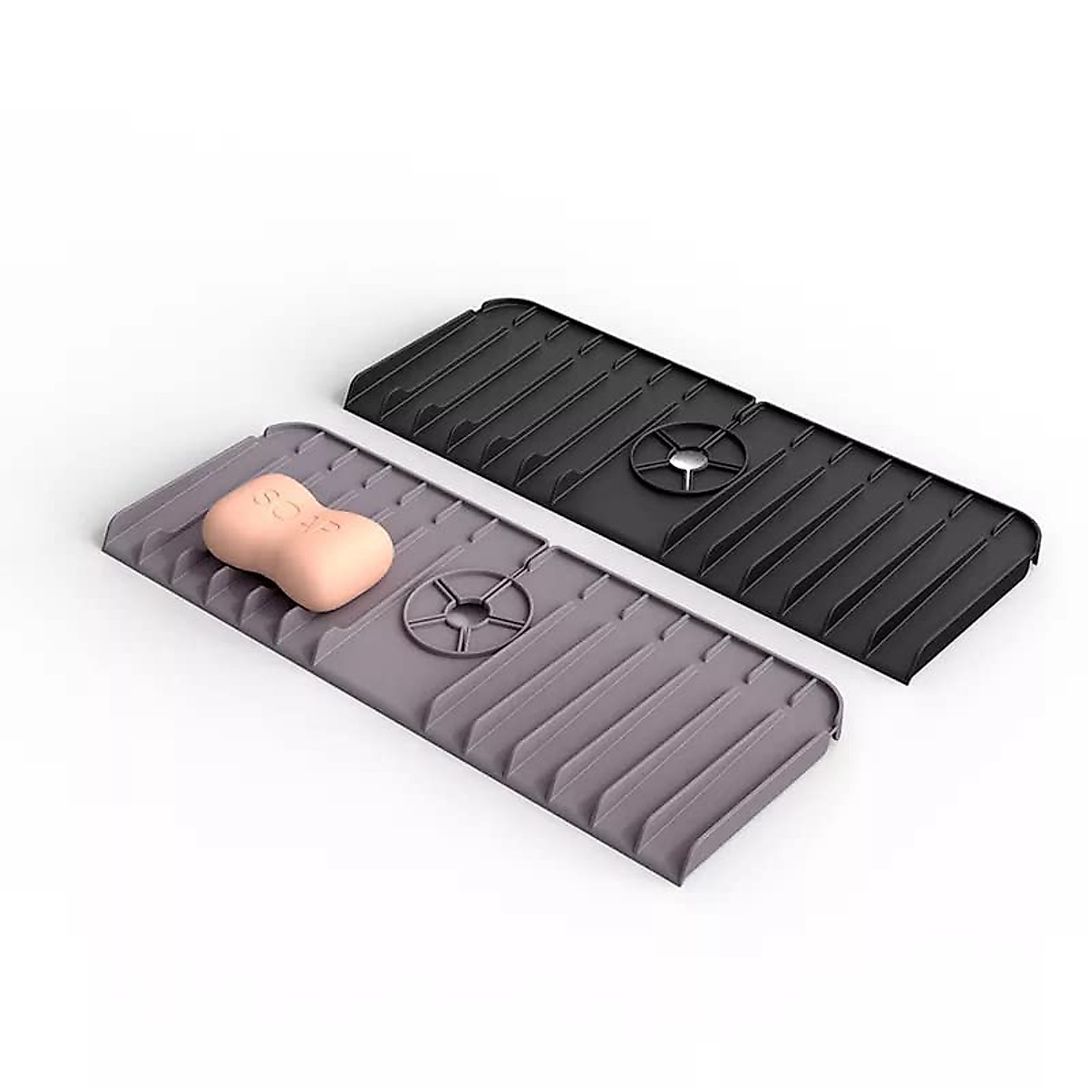 Silicone Sink Faucet Splash Catcher (14.5x5.5in., Black) | Kitchen or Bathroom mat Tray | Drip Catcher | Quick Drying Countertop Protectors | Small and Large Splatter Mats | Easy Water Drainage