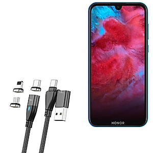 BoxWave Cable Compatible with Honor Play 3e - MagnetoSnap PD AllCharge Cable (100W), Magnet PD 100W Charging Cable USB Type-C Micro USB for Honor Play 3e - Jet Black