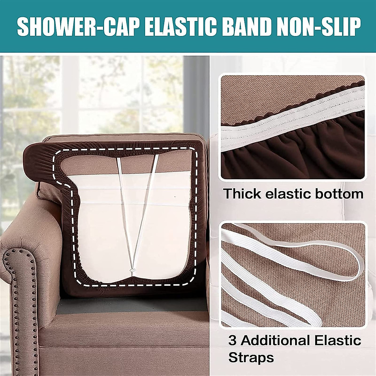 OOCCO Stretch Velvet T Cushion Sofa Slipcovers, Individually Sofa Cushion Covers for Cushion Couch Seat Cushion Covers, Sofa Seat Cushion Covers with Elastic Bands Machine Washable (Brow