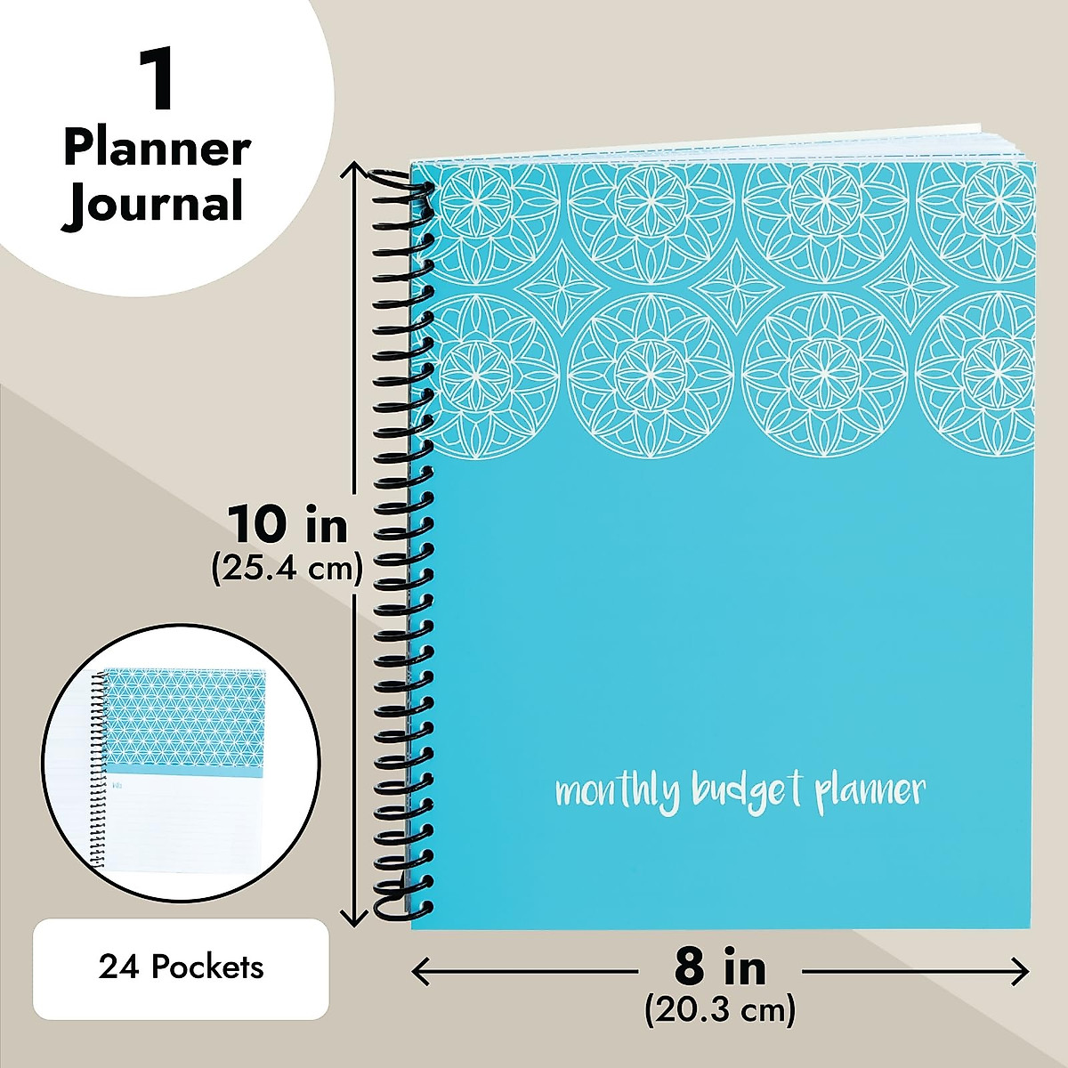 Paper Junkie Blue Monthly Budget Planner, Bill Organizer with 24 Pockets for Receipts, Home Expense Tracker (8x10 In)