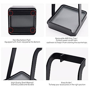 vocheer Pot Lid Holder, Stainless Steel Kitchen Organizer Rack Spoon Rest Rack Holder-Lid Stand for Utensils in Kitchen, Black