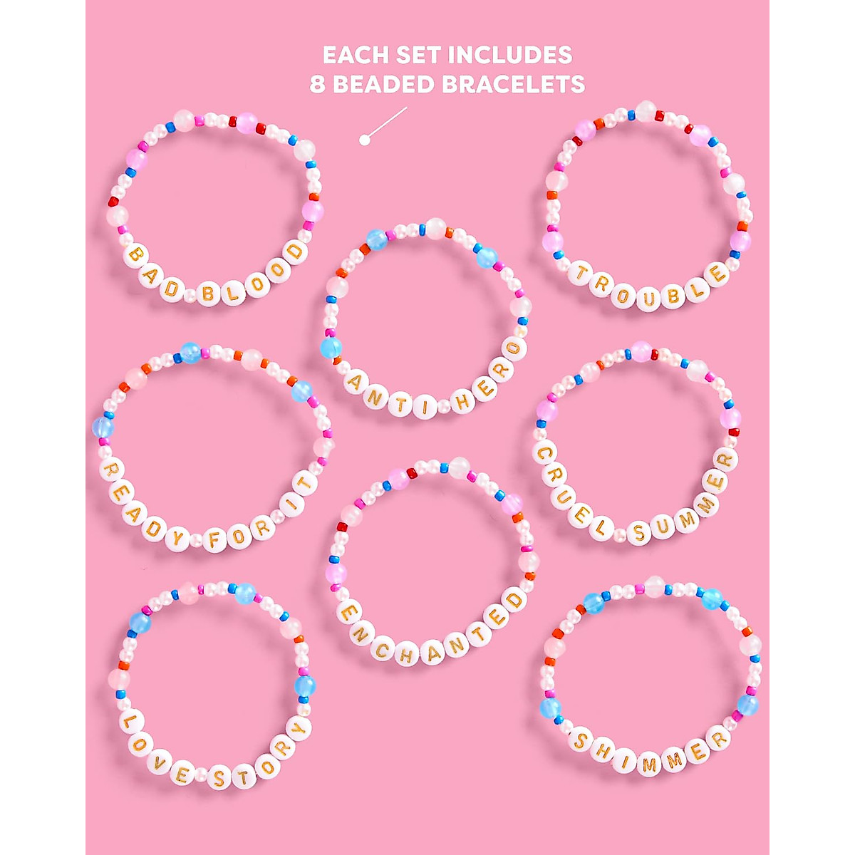 xo, Fetti Party Friendship Bracelets - 8 count | Eras Beaded Party Favor, Goodie Bag, Bachelorette Party, Pearl Bead Concert Decor