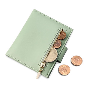 FUNTOR Small Wallets for Women,Ladies Slim Bifold Credit Card Holder with Zipper Coin Pocket(Green)