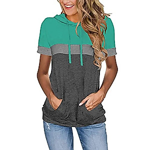 Womens Summer Tops 2023 Dressy Casual Tshirts Ladies Fashion Clothes Hoodies for Women Short Sleeve Blouses Trendy Tunics Camisas de Mujer Cyan Grey X-Large