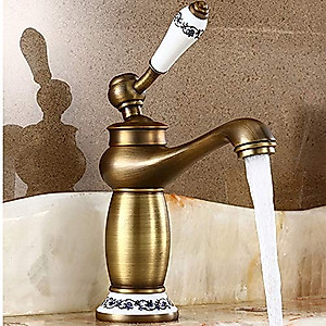 Mixer Tap Retro Faucet Kitchen Faucet Retro Brass Single Lever & Ceramic Sink Faucet With Water Inlet For Bathtub Bathroom Water-tap European Style (Brass)