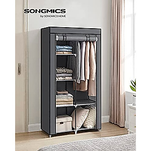 SONGMICS Portable Closet, Clothes Storage Organizer with 6 Shelves, 1 Clothes Hanging Rail, Non-Woven Fabric Closet, Metal Frame, 17.7 x 34.6 x 66.1 Inches, Gray URYG84GY