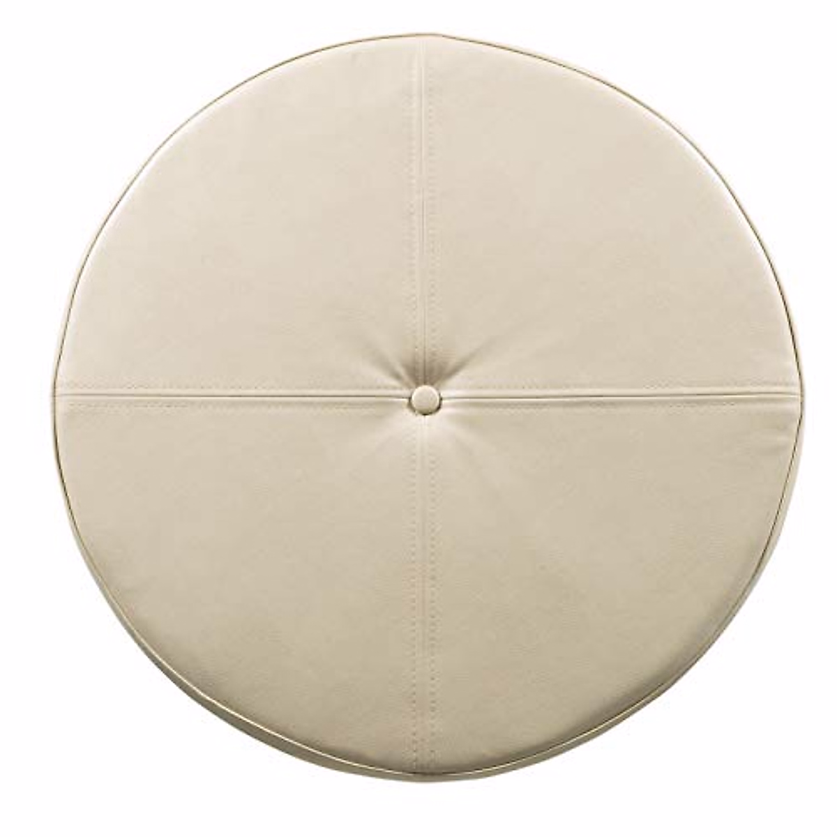 HomePop Round Leatherette Storage Ottoman with Lid, Ivory Large