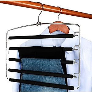 TOPIA HANGER Pants Hangers Space Saving, 2-Pack Swing Arm Pants Organizer for Closet, Non-Slip Foam Padded Organizer Hanger for Multi Slacks, Jeans, Trousers, Skirts, Scarfs, Black-CT08B