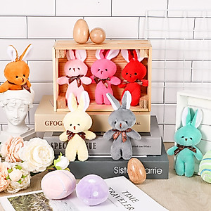 Skylety 21 Pieces Easter Bunny Stuffed Animal Bulk 6.3 Inch Mini Easter Bunny Plush 7 Colors Soft Tiny Plush Toys Small Rabbit Doll Keychain Cute Easter Birthday Party Decorations(Cute Style)