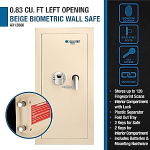 Barska Biometric Fingerprint Digital Security Hidden In Wall Safe Between Standard Wall Studs 0.83 Cu Ft - Left Opening